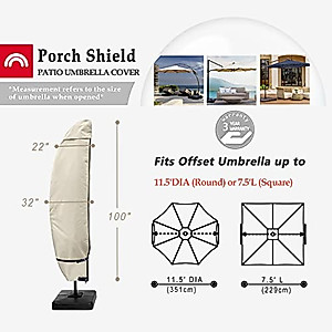 Porch Shield Patio Umbrella Cover - Outdoor Waterproof Garden Offset Banana Parasol Cover Fits Cantilever Offset Umbrella 12-14 Feet, Beige