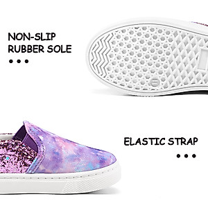 K KomForme Toddler Sneakers for Girls Boys Slip On Canvas Walking Shoes, Size 2 Big Kid, Purple Glitter