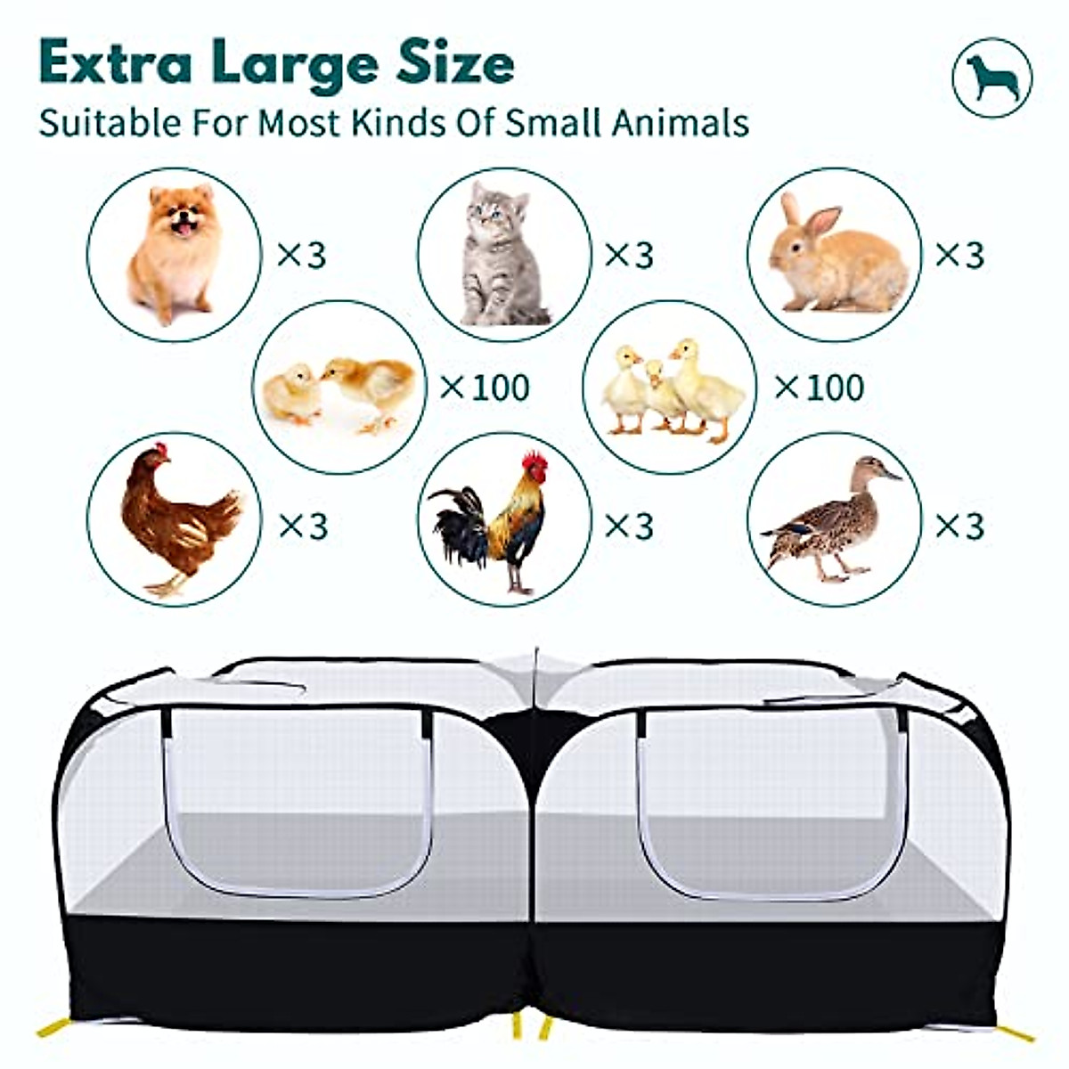 Small Animals Playpen,Pet Cage Tent Large Chicken Run Coop with Detachable Bottom Breathable Transparent Mesh Walls, Foldable Pet Enclosure for Puppy Kitten Rabbits Indoor Outdoor playpen