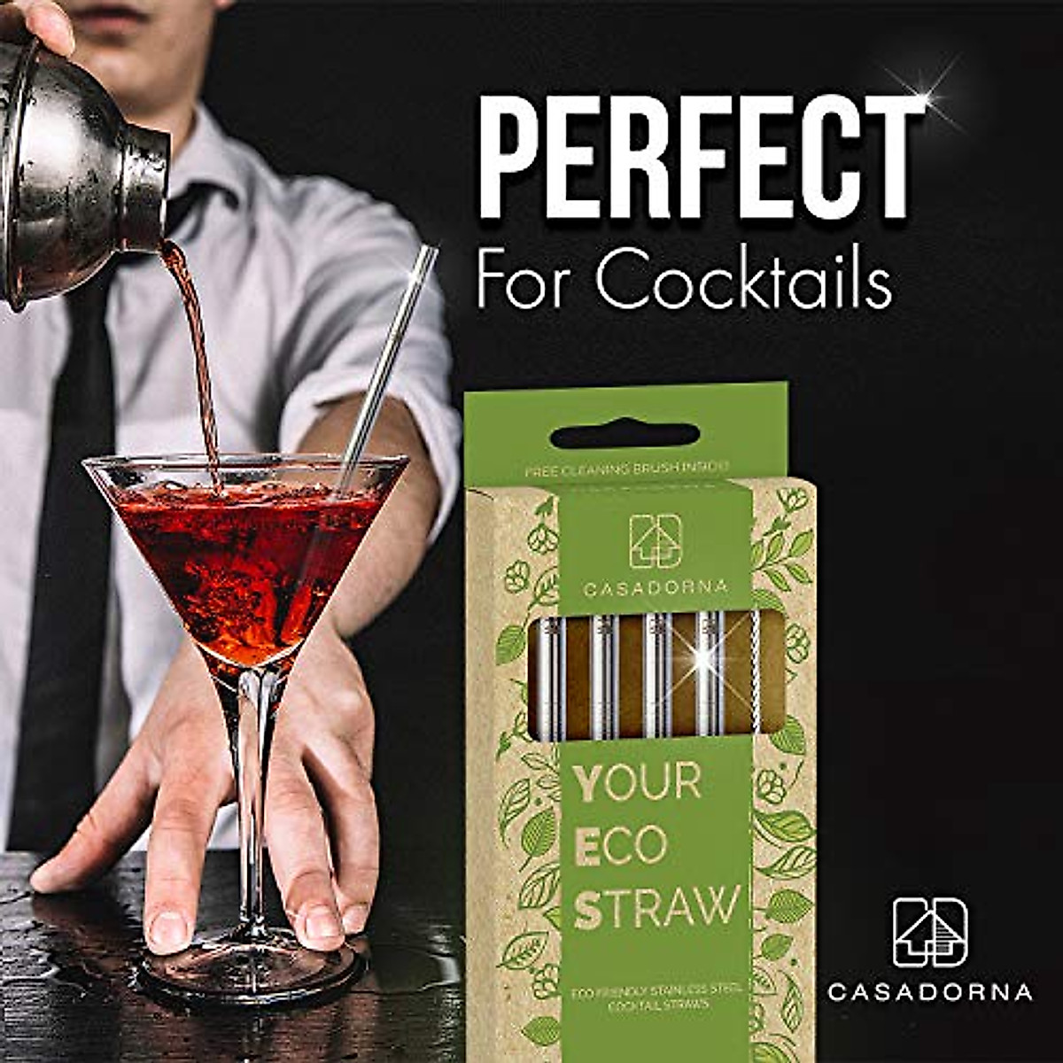 Stainless Steel Reusable Drinking Straws 6" Short & Safer Straws, Coffee, Bar, Cocktail Glasses, Half Pint Jars, Ecologically Friendly, Set of 4 Metal Straws with Brush