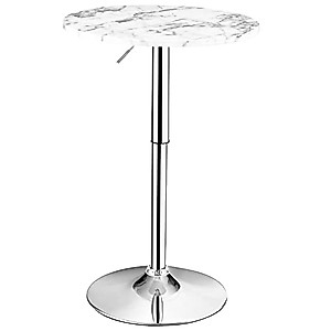 TUOCHUFUN Round Cocktail Bistro High Table with Black Top and Base，360° Swivel Cocktail Pub Table with Sliver Leg for Home, Bar Table (White)