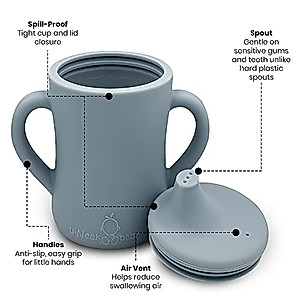 U-Neek baby Silicone Sippy Cup for Baby 6+ Months | Two Non Slip Handle Learner Cup for Toddlers | Transitional Training Cup for Baby Led Weaning and Independent Drinking 6.7oz | Baby Gift (Sea Blue)