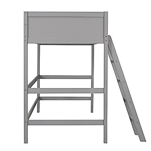 Harper & Bright Designs Twin Loft Bed Wood Loft Bed Frame with Full-Length Guardrails and Angel Ladder for Kids Boys Girls Teens, Gray