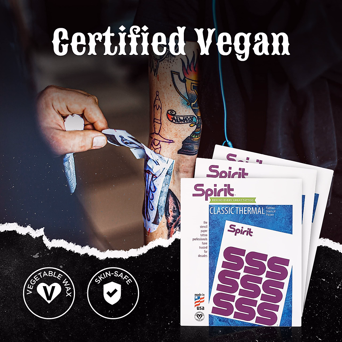 Spirit Tattoo Transfer Paper - A4-Size Stencil Paper for Tattooing - Certified Vegan and Easy Transfer Tattooing Transfer Paper with Vegetable Wax and High-Visibility Purple Dye (25 Count)