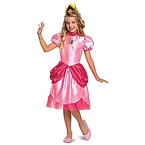 Disguise Princess Peach Costume Dress, Nintendo Super Mario Bros Classic Dress Up Outfit for Girls, Kids Size Pink Medium (7-8)