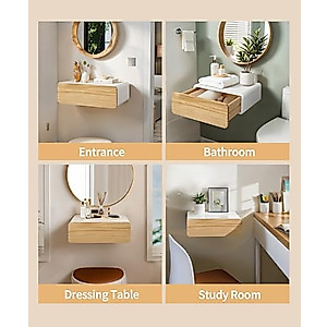 SUMGAR Floating Nightstand White with Drawers Modern Bedside Table Organiser Fully Assembled Shelf Small Spaces Wall Mounted Storage Wood Furniture for Bedroom Home Decor