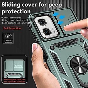 Compatible with Motorola Moto G Power 5G 2023 Case,[2 Pack] Screen Protector,Heavy Duty Phone Cover with Magnetic Kickstand,Slide Camera Cover Protection,for Moto G Power 2023 Phone Case Green