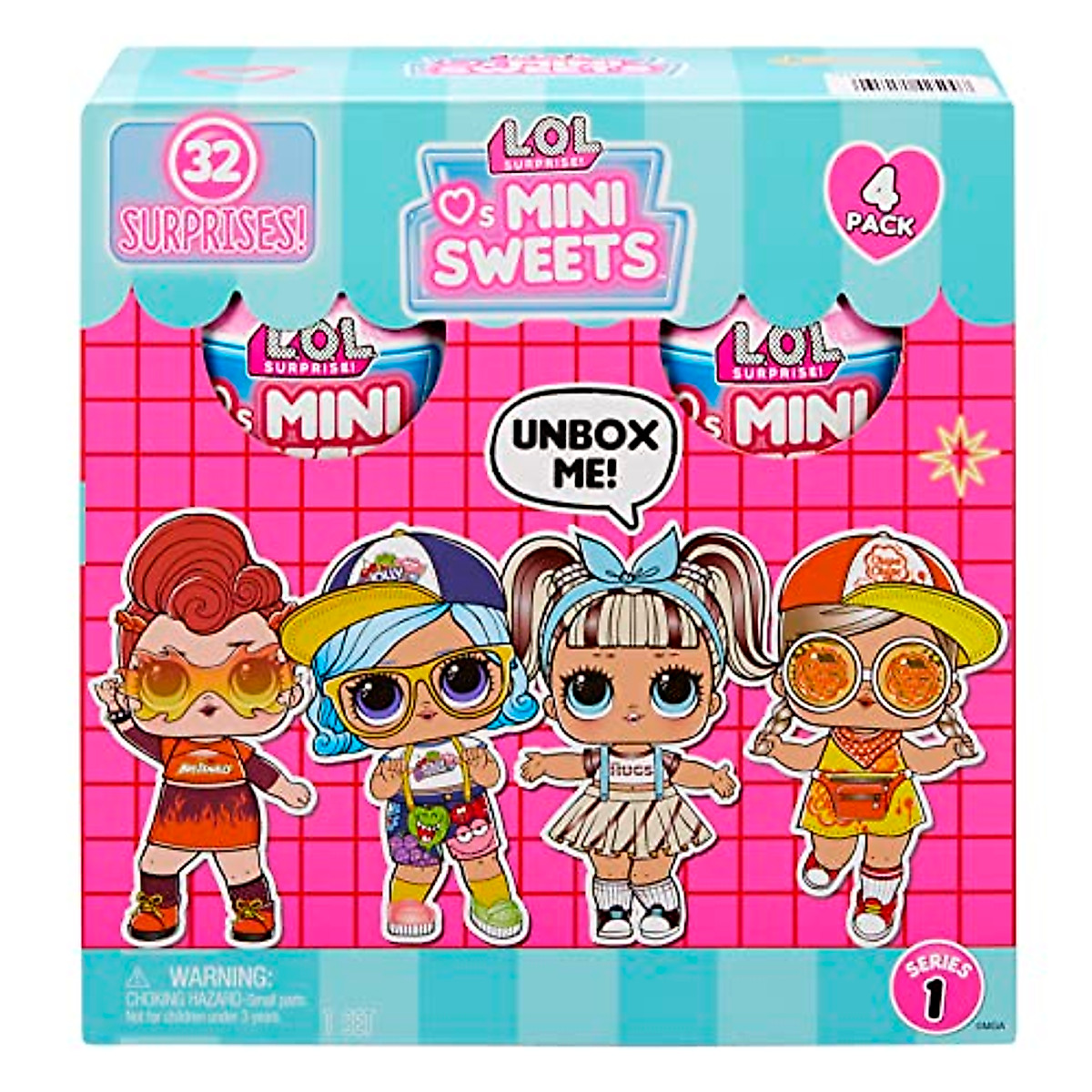 LOL Surprise Loves Mini Sweets Dolls 4-Pack #1 Jolly Rancher, Hot Tamales, Hershey’s Chocolate, Chupa Chups, w/ 32 Surprises, Candy Theme, Accessories, Collectible Doll, Paper Packaging