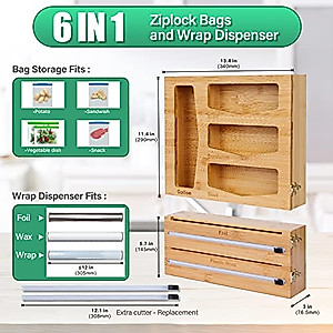 UrbanEco Ziplock Bag Organizer Foil and Plastic Wrap Organizer with Cutter, 6-in-1 Multifunction Kitchen food bag storage Box for Drawer or Wall mount with Aluminum Foil Dispenser - Compatible with Gallon Quart Sandwich & Snack Bag - Foil Dispenser Fits T