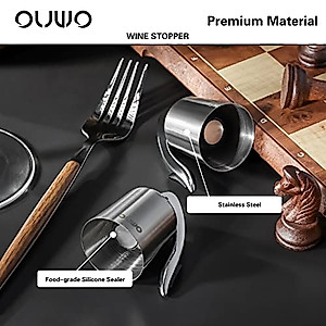 OUWO Wine Stopper Stainless Steel Wine Bottle Stoppers Plug with Silicone Wine Toppers Stopper Reusable Wine Cork Superior Leak-Proof Keeps Wine Fresh Best Gift Accessories Silver 2 pack