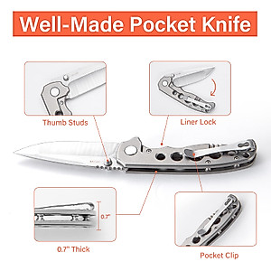 Monikala Pocket Knives & Folding Knives, 3.4" Titanium Pocket Knife Set, Liner Lock Pocket Knife, 14C28N Blade, Superior Pocket Knife for Women Man, Folding Pocket Knife for Chritmas Gift