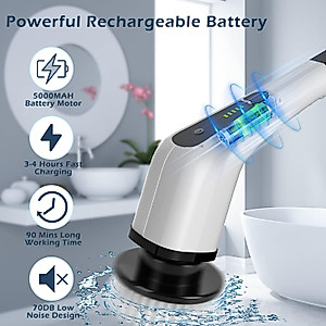 Electric Spin Scrubber, Cordless Cleaning Brush Tub Tile Scrubber for Home, 8 Replaceable Brush Heads, 90Mins Work Time 3 Adjustable Handle 2 Adjustable Speeds for Bathroom Shower Bathtub Glass Car
