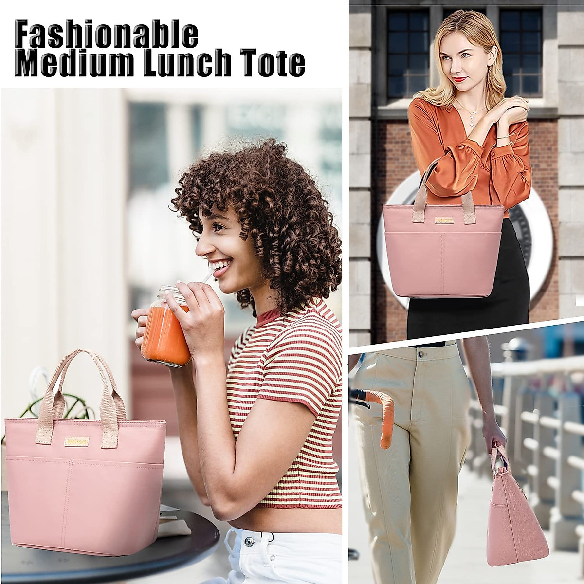 Weitars Lunch Bag For Women,Small Lunch Tote Bag Insulated Cute Lunch Bags For Women Snacks Leakproof Thermal Lunch Purse For Work Picnic/Hiking/Beach/Shopping (Pink)