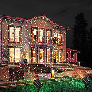 COOWOO Christmas Laser Light Projector Red and Green Star Laser Lights Show with Timer for Outdoor Decorations Waterproof Landscape Lighting for Christmas and Holidays