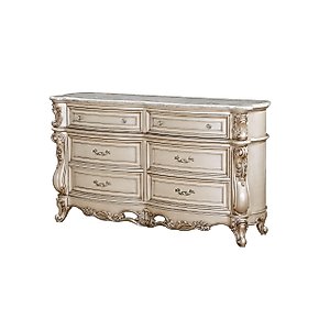 Acme Gorsedd 6-Drawer Wooden Dresser with Marble Top in Golden Ivory