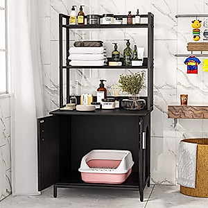 Tribesigns Litter Box Enclosure, Industrial Cat Cabinet with Shelves and Doors, Wood Pet Crate Hidden Cat Washroom for Most of Litter Box, Indoor Cat House Furniture, Black