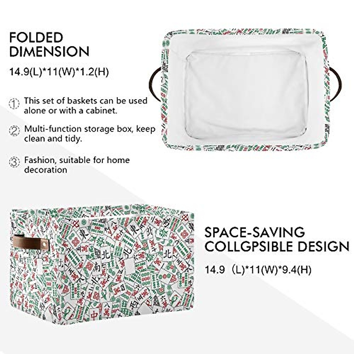 GuoChe Mahjong Storage Baskets Collapsible Storage Bin Toy Basket for Home Organizing Closet Shelves Pets 1 Pack