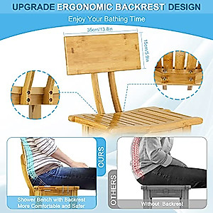 ETECHMART Bamboo Shower Bench with Back and Soap Dish, 2-Tier Shower Chair Bath Seat with Handle for Bathroom Bathtub Elderly Disabled, Waterproof Wood Spa Stool for Inside Shower Legs Shaving, Bamboo
