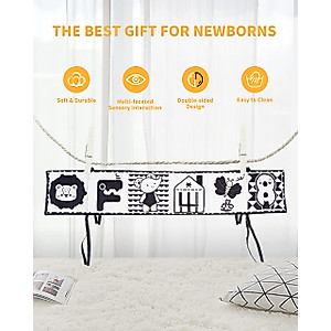 High Contrast Baby Toys, Infant Tummy Time Cloth Book Crib Toys, Black and White Baby Soft Book for Infants Boys and Girls Early Education
