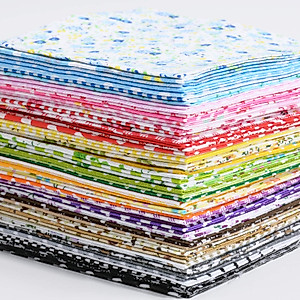 Pofik 70Pcs No Repeat Design Squares Quilting Fabric Bundles, 9.8"x9.8"(25x25cm) 100% Cotton Printed Floral Craft Fabric, Precut Multi-Color for Patchwork DIY Craft Sewing