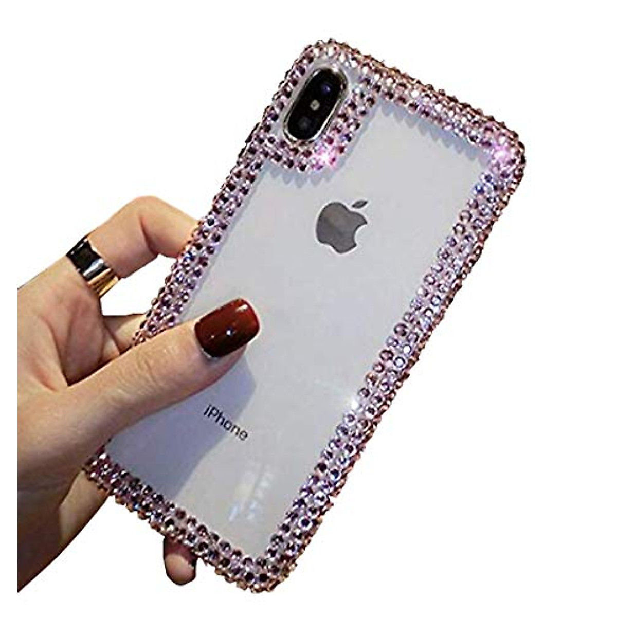 Jesiya for iPhone 8 Plus/iPhone 7 Plus Case 3D Glitter Sparkle Bling Case Luxury Shiny Crystal Rhinestone Diamond Bumper Clear Protective Case Cover for iPhone 8 Plus/iPhone 7 Plus Pink