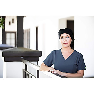 Sparkling EARTH Solid Black Big Hair Ponytail Classic Surgical Style Scrub Working Cap - Made in The USA!!!