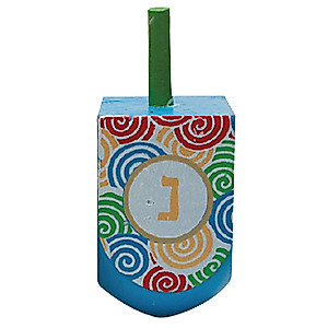 Hanukkah Dreidels - Extra Large Multi Colored Wooden Dreidel - 2 Pack