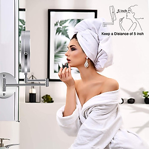 Wall Mounted Makeup Mirror, 1X 10X Magnification 360 Degree Rotation Double Sided Led Lighted Vanity Mirrors for Bathroom AC Adapter or Battery Operated