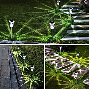 Solar Pathway Lights Solar Outdoor Lights Solar Sidewalk Lights 8 Pack LED Crystal Stainless Steel Waterproof Solar Path Light Garden Stake Lights Yard Lights for Lawn Patio Walkway Landscape Lighting