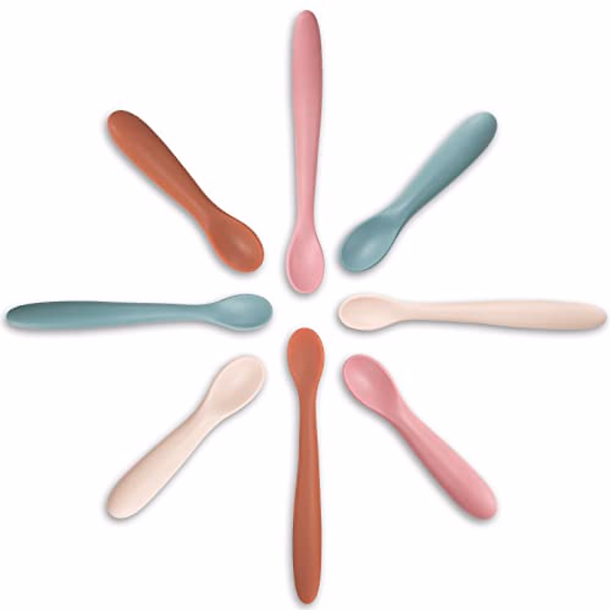 JUSONEY Silicone Baby Spoons - First Stage Baby Self Feeding Spoons 6+ Months,Shorter and Longer Infant Spoons Set for Parent and Self-Feeding,BPA Free Baby Led Weaning Spoons Training Spoon (8 Pack)