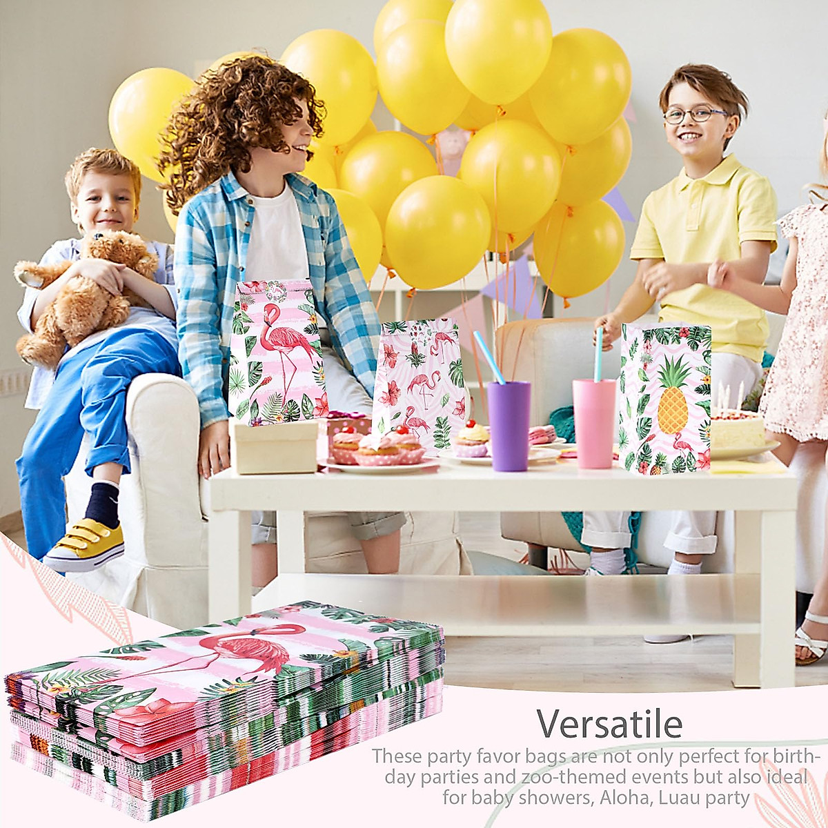 VGOODALL 24PCS Party Favors Bags, Flamingo Gift Bags Hawaii Treat Bags with Stickers Goodie Bags for Birthday Hawaiian Luau Party