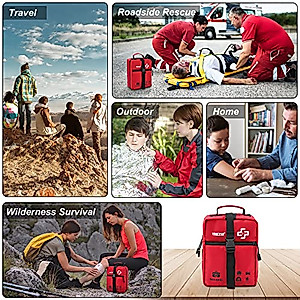 VRIEXSD 400 Piece Large First Aid Kit Premium Emergency Kits for Home, Office, Car, Outdoor, Hiking, Travel, Camping, Survival Medical First Aid Bag, Red