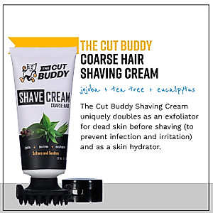 The Cut Buddy | Shave Cream for Coarse Hair | Ingrown Hair & Skin Discomfort Defense with Patented Exfoliator Attachment | Softens and Soothes | As Seen on Shark Tank | 6 Fl Oz