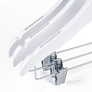 Quality White Wooden Kids Hanger Luxury Design Chrome Swivel Hook (5, 13" inch with Clips)