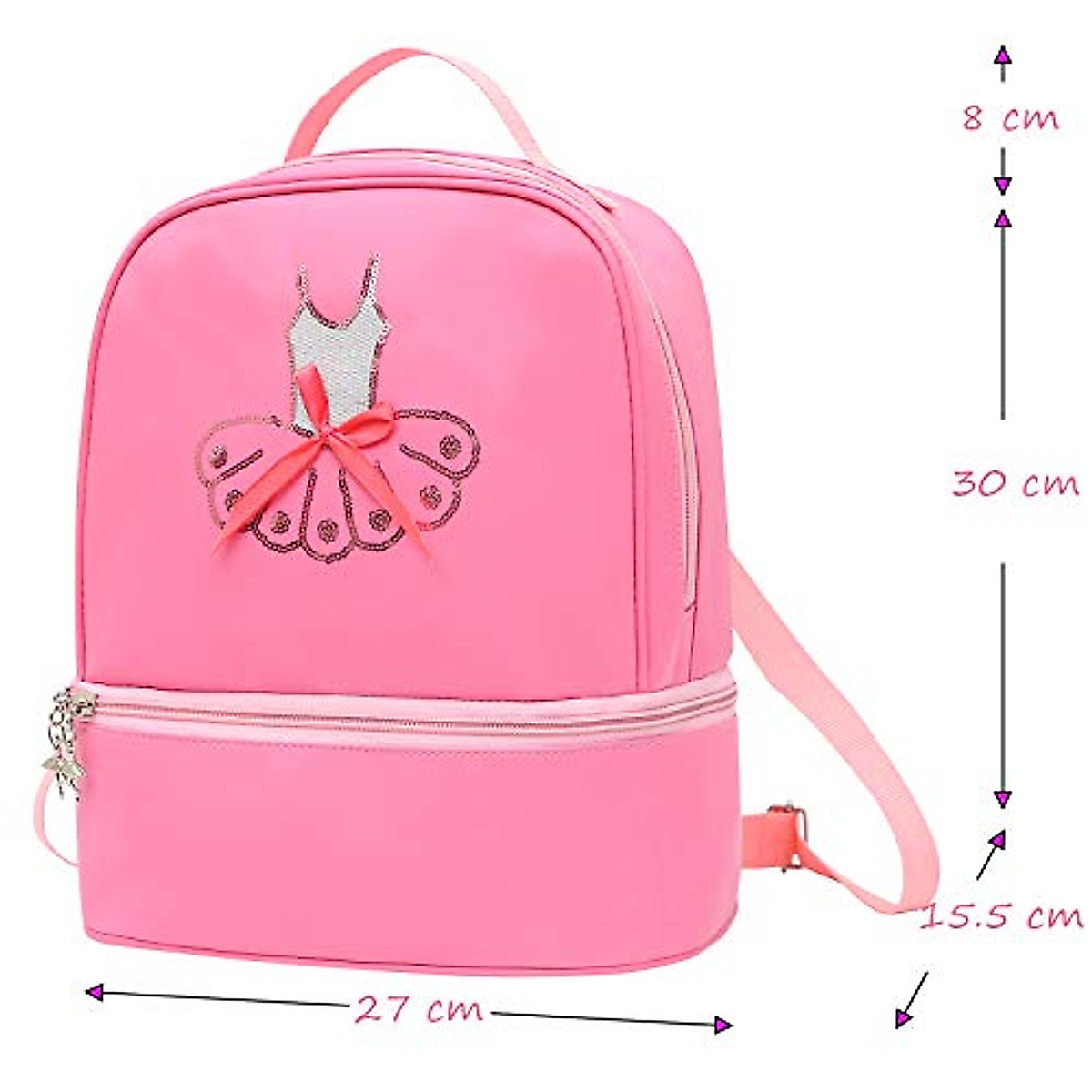Dorlubel Cute Ballet Dance Backpack Tutu Dress Dance Bag with Key Chain Girls (Pink7 of dress) One_Size