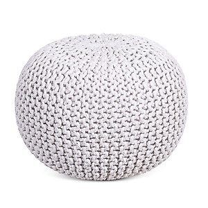 BIRDROCK HOME Round Pouf Ottoman | Cotton Braided Foot Stool with Bean Bag Filling | Boho Foot Rest for Living Room & Bedroom | Compact & Comfortable Seating, Lightweight & Soft | Ivory