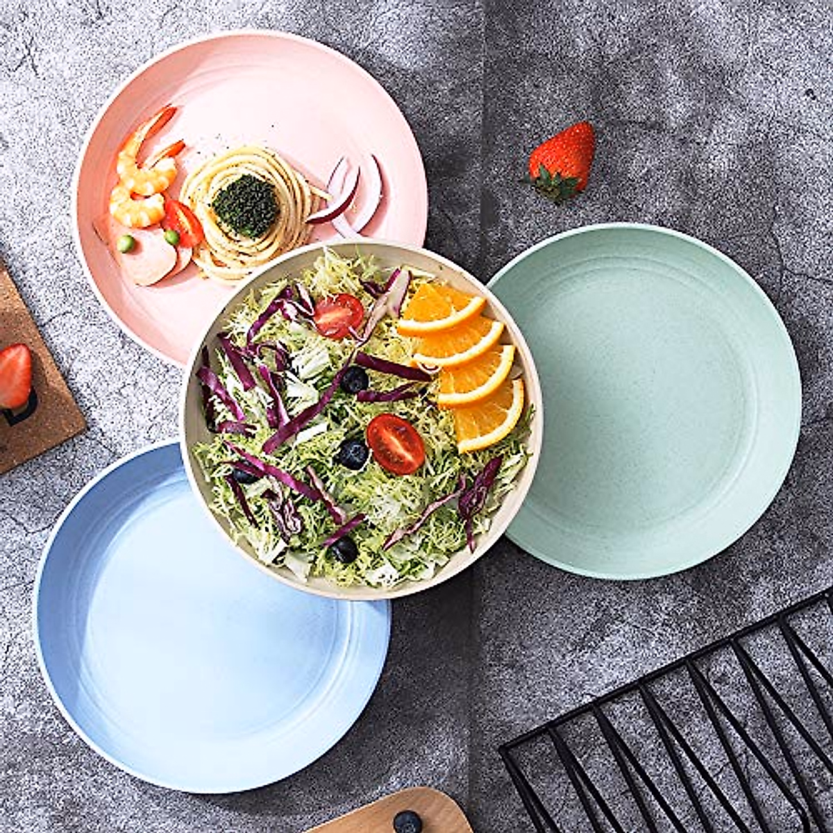 Unbreakable Wheat Straw Dinnerware Sets of 4, Farielyn-X Lightweight Bowls with Plates, Cups, Knives, Forks and Spoons for Camping Picnic, Dishwasher Microwave Safe Plates and Bowls sets, Kids & Adult