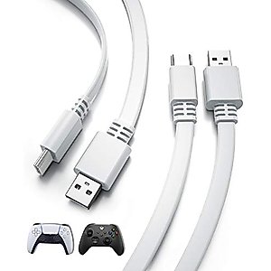 Itramax USB A to USB C Charger Cable 16.5FT (2 Pack),Long Flat Type-A 2.0 to USBC Charging Power Cord Compatible for PS5 / Playstation 5,Xbox Series X/S,Switch Pro Controller 15,White