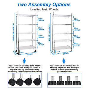 QYISIUY 5 Tier Shelf Wire Shelving Unit, NSF Heavy Duty Wire Shelf Metal Large Storage Shelves Height Adjustable Utility for Garage Kitchen Office Commercial Shelving Steel Layer Shelf - Chrome