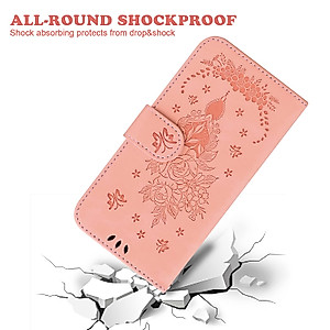 ONV Flip Case Compatible with Samsung Galaxy S9 Plus - Rose Butterfly Embossed Phone Case with Card Holder Lanyard Stand Case Leather Magnetic Wallet Cover for Samsung Galaxy S9 Plus [XT] -Pink