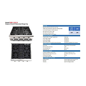 Empava 30 in. Slide-in Natural Gas Rangetop with 4 Burners in Stainless Steel, 30GC30