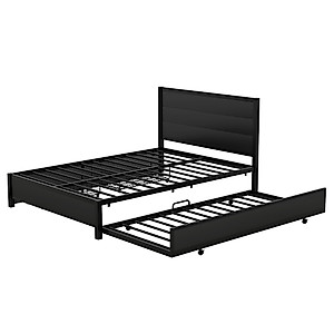 Lifeand Queen Size Storage Platform Bed with Twin Size Trundle and 2 Drawers, Black