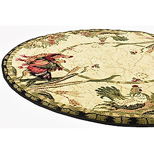Unique Loom Barnyard Collection French Country Inspired Cottage Rooster Design Area Rug (4' 0 x 4' 0 Round, Ivory/Olive)