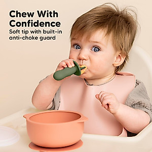 KeaBabies 4-Pack Silicone Baby Spoons and Forks Set - Baby Spoon Self Feeding, BLW Baby Utensils 6-12 Months, Baby Led Weaning Feeding Spoon, Teething Infant Baby First Food Training Pre Spoon(Slate)