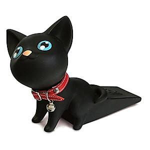 Bamboo's Grocery Cute Cat Door Stopper, Works on All Surfaces, Non Scratching, Strong Grip (Black)