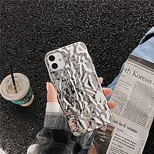 Yebowe Compatible with iPhone 12 Mini Case, Cute 3D Tin Foil Pleated Luxury Phone Cover for Women Girls Cool Bling Designer Soft Slim Case for iPhone 12 Mini Silver
