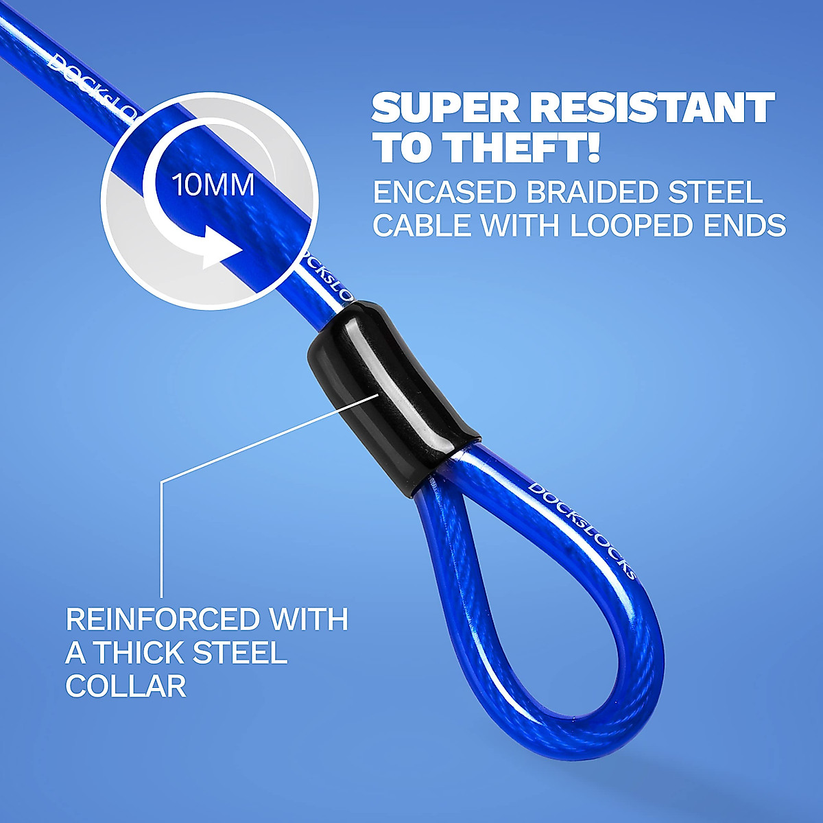 DocksLocks Weatherproof Straight Security Cable (5ft to 25ft Lengths) with Reinforced Looped Ends, Anti-Theft Protection for Kayaks, Bikes, Paddleboards, Outdoor Equipment, Bicycles and More 25ft