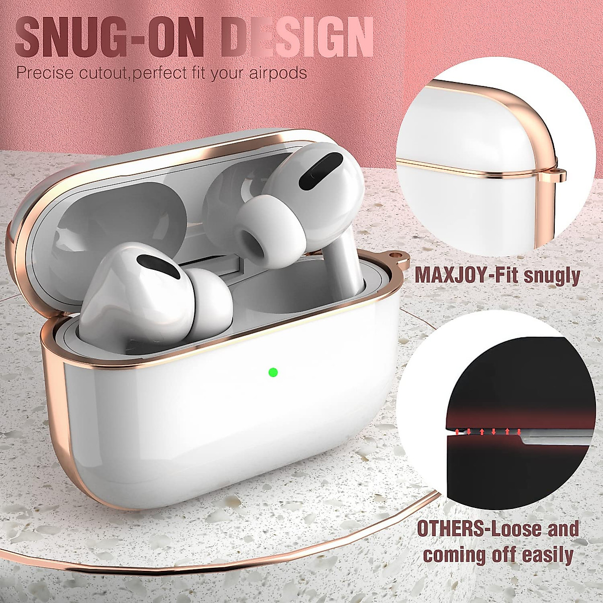 Maxjoy for AirPods Pro Case Cover, White AirPod Pro Case Hard Protective Shockproof Cute iPod Pro Case for Women Men with Keychain Compatible AirPods Pro Wireless Charging Case 2019