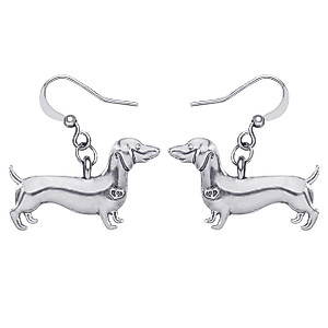 DUOWEI Zinc Alloy Antique GoldSilver Plated Dachshund Dog Earrings for Women Teens Pet Dangle Vintage Jewelry Gift (Silver Dachshund)