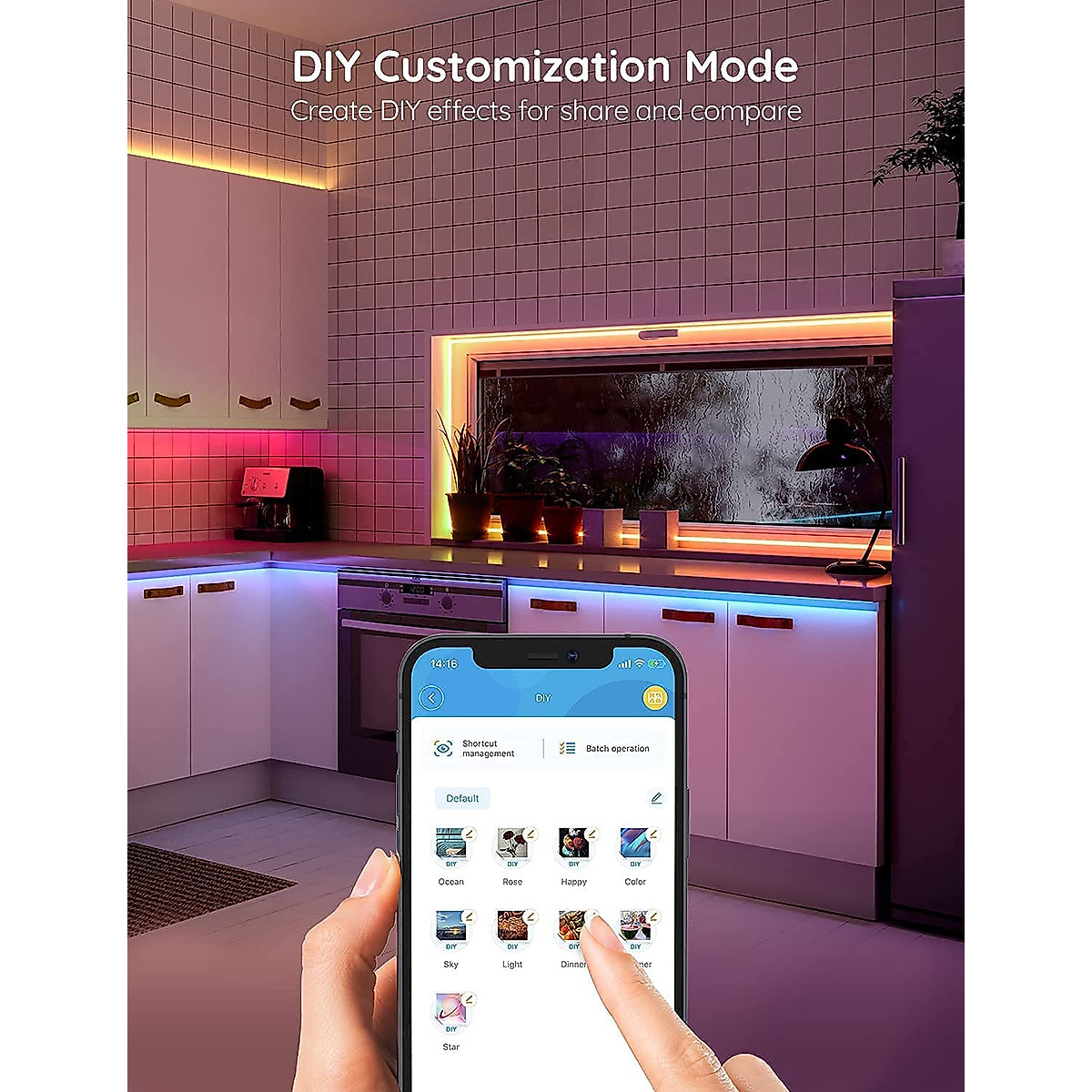 Govee Smart LED Strip Lights, 50ft WiFi RGB LED Lights, Works with Alexa and Google Assistant, DIY Mode and Music Sync Strip Lights for Bedroom, Living Room, Kitchen (No Remote Include)